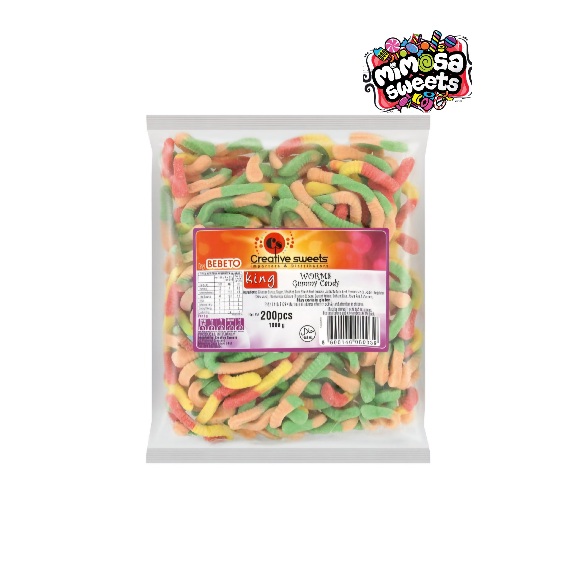King Candy Gummy Sour Worms 1kg - MIMOSA SWEETS