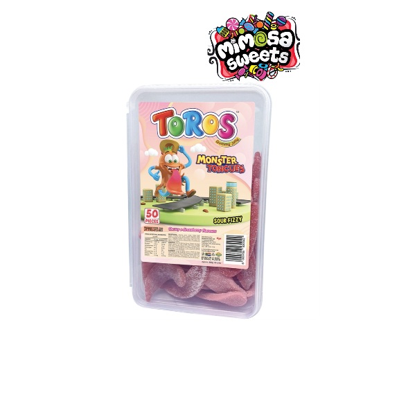 Toros Gummy Jelly Monster Tongues Sour Fizzy Cherry & Strawberry Tub 50 ...