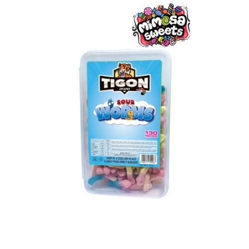 Tigon Jellies Sour Worms Tub 130's - MIMOSA SWEETS