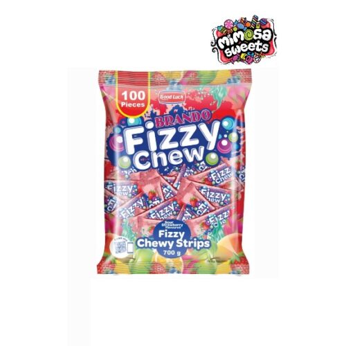 Good Luck Sweets Brando Fizzy Chew Sour Strawberry 100's - MIMOSA SWEETS